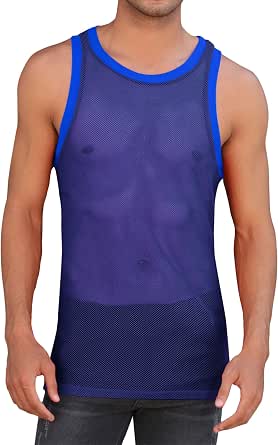 TURETRENDY Men's Mesh Tank Top Fishnet Fitted Sleeveless Muscle Round ...