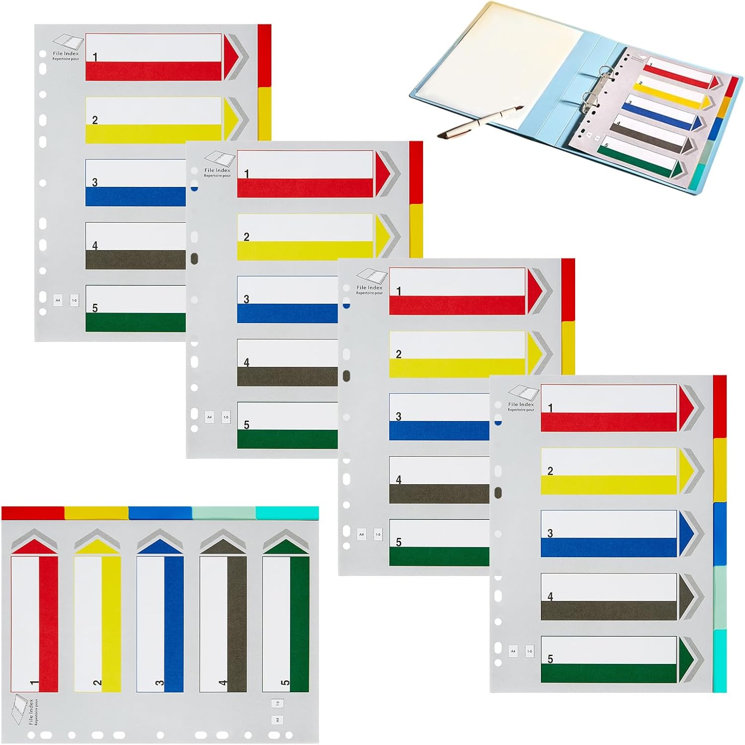 25 Stück Ordner Register, 5er Set Ringbuch Register Farbig A4, Ordner ...