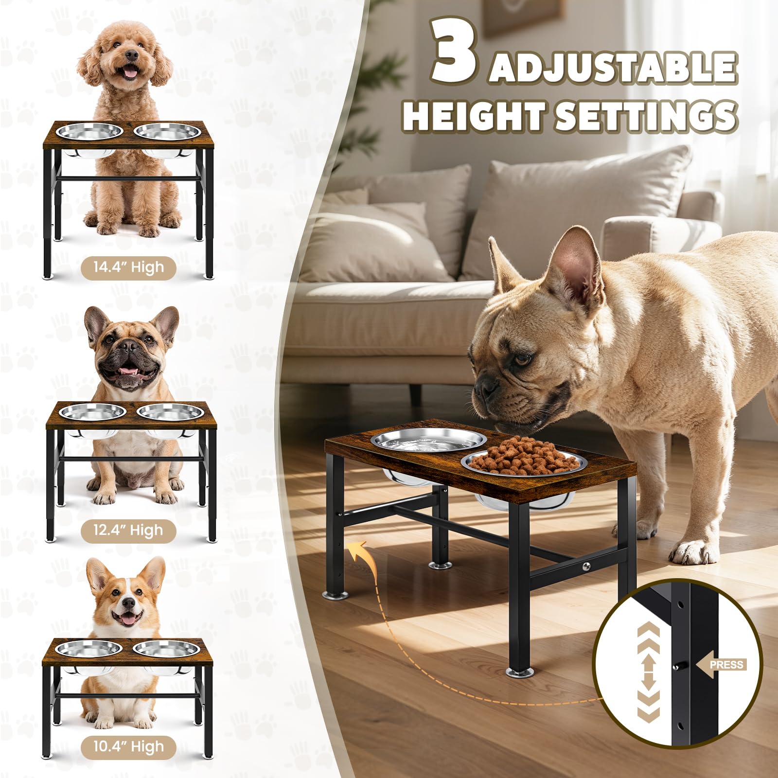 Snapklik.com : Elevated Dog Bowls, 3 Height Adjustable Raised Dog Water ...