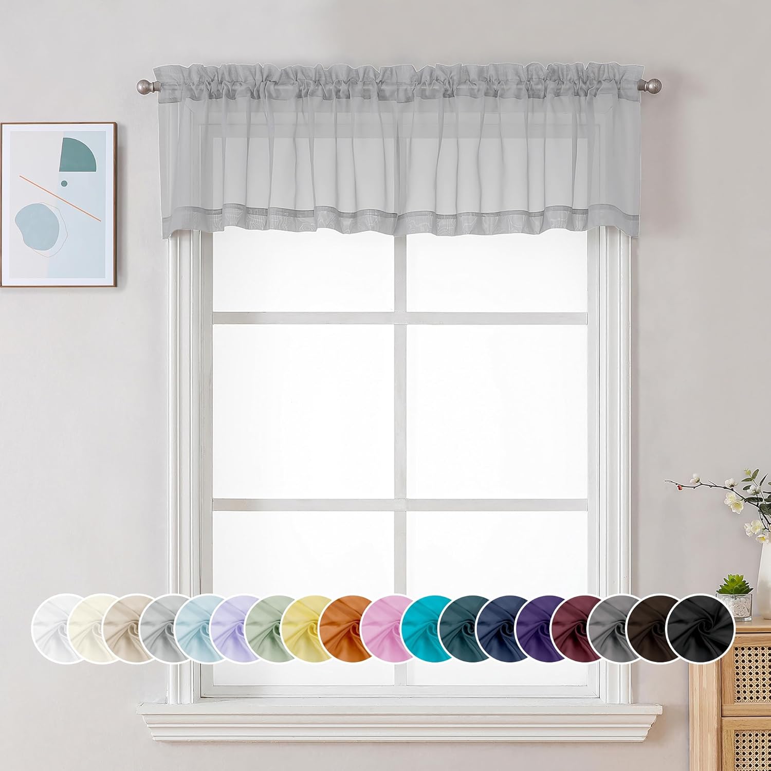 Amazon.com: Chyhomenyc Sheer Light Grey Valances for Windows 2 Pack ...