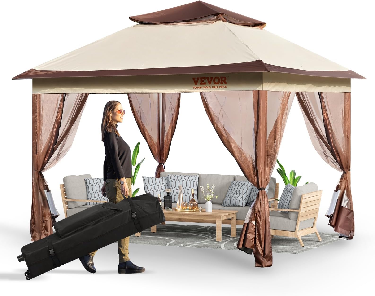 Amazon.com : VEVOR Pop up Gazebo for 8-10 Person, 11 x 11 FT Instant ...