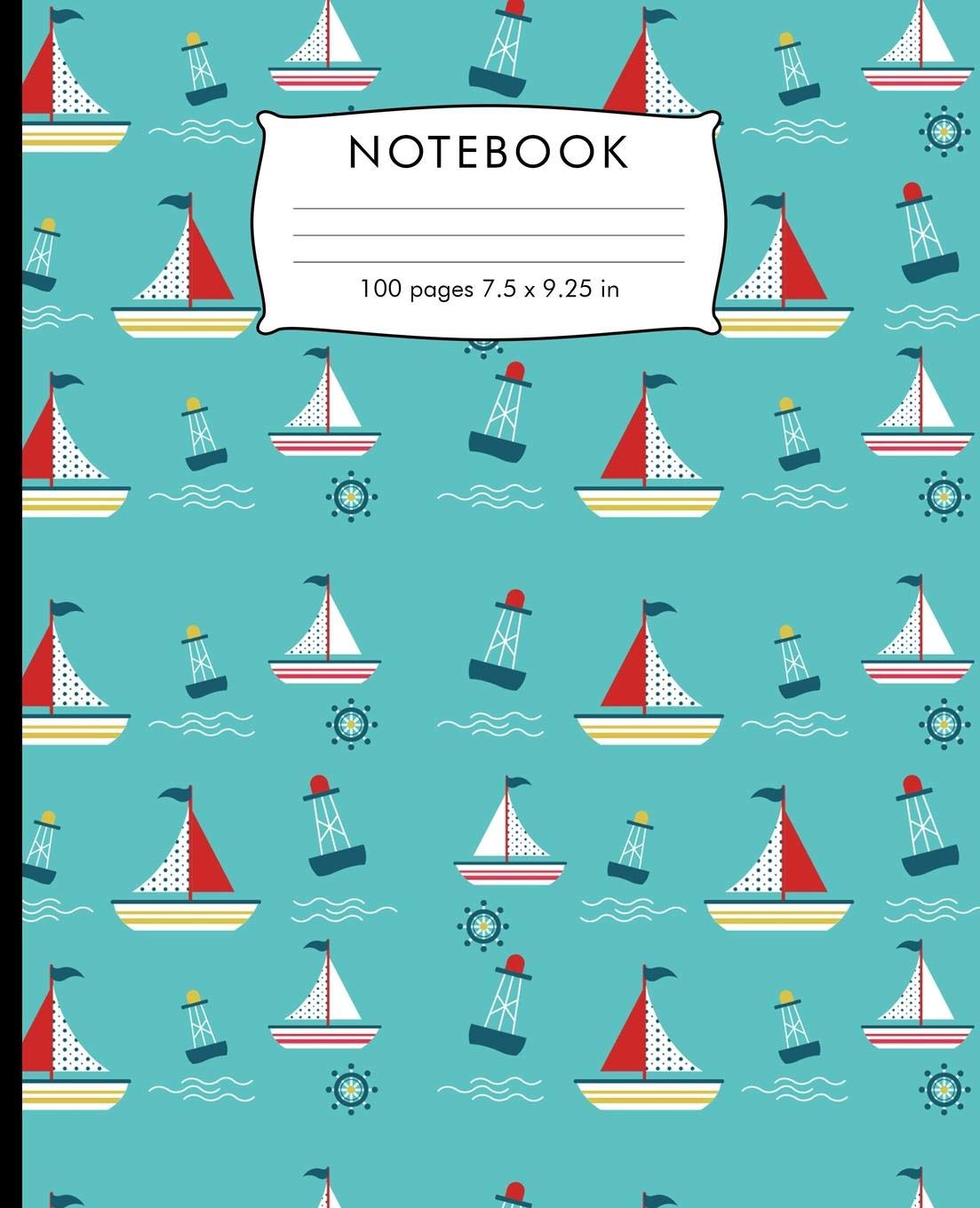 Notebook: Sail boat pattern Composition Notebook with Cursive Paper ...