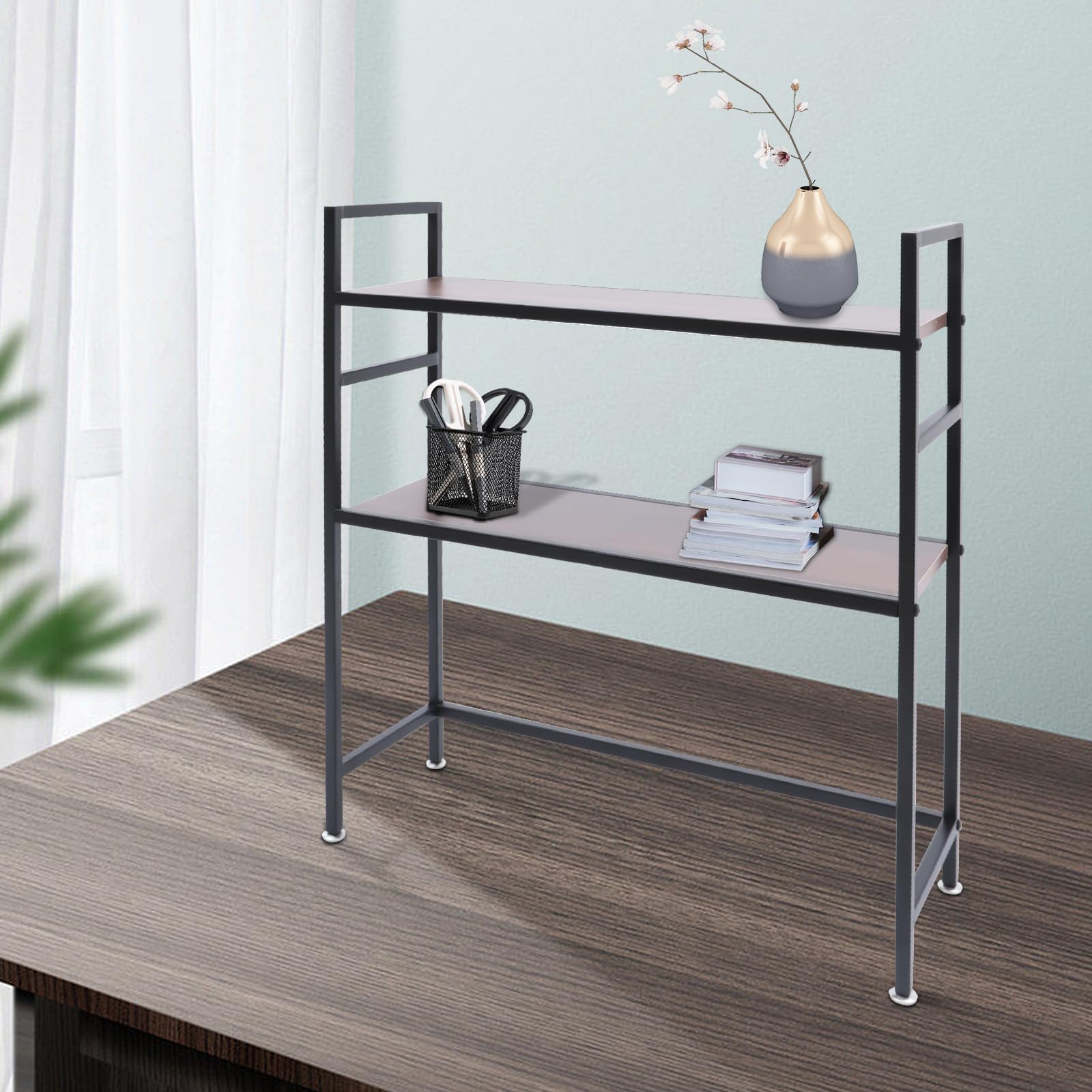 Snapklik.com : Small Bookshelf 2 Tier Desk Shelf Organizer Rack Desktop ...