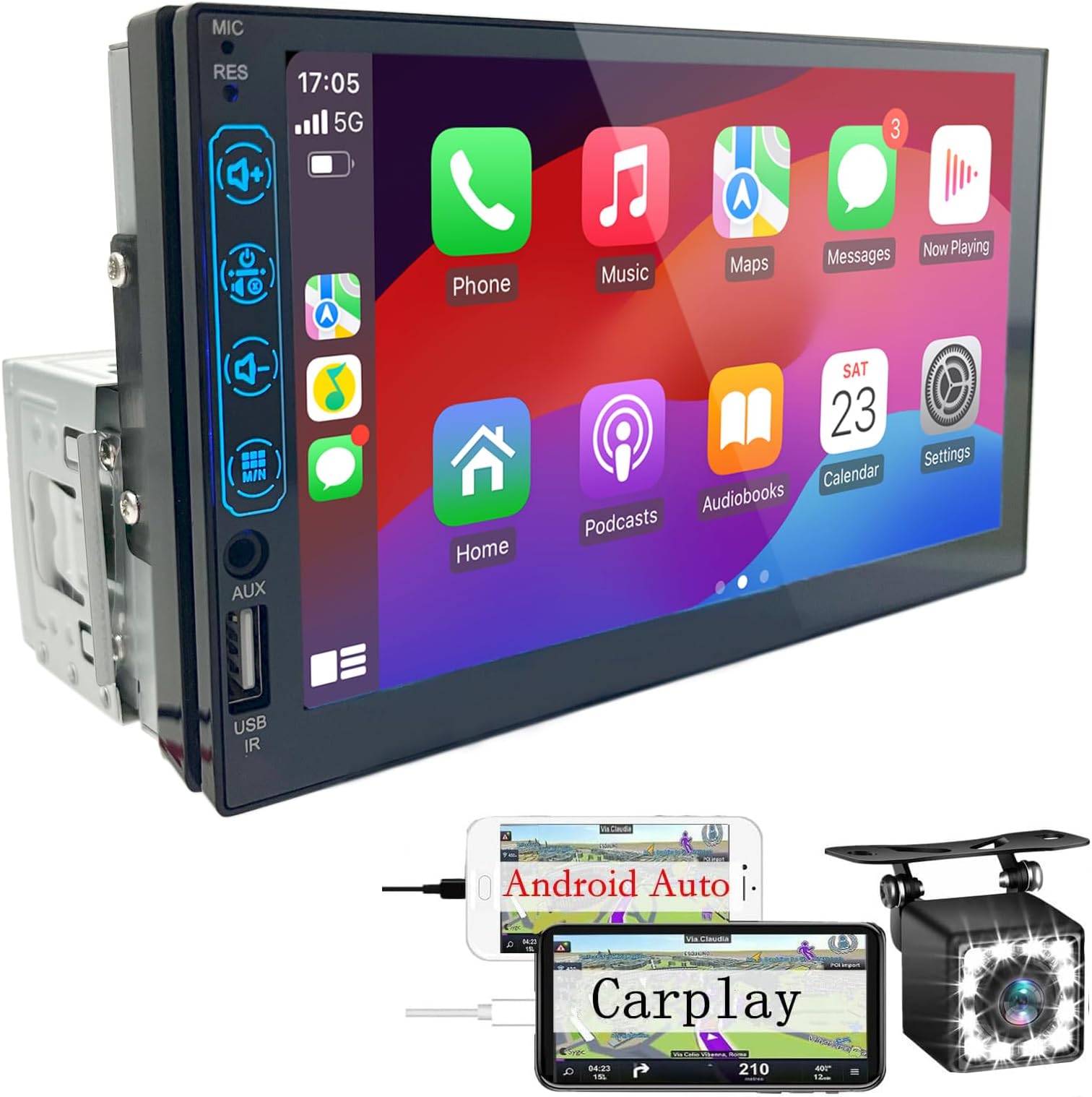 Autoradio Bluetooth 1 DIN avec Carplay et Android Auto - 7 Pouces HD ...