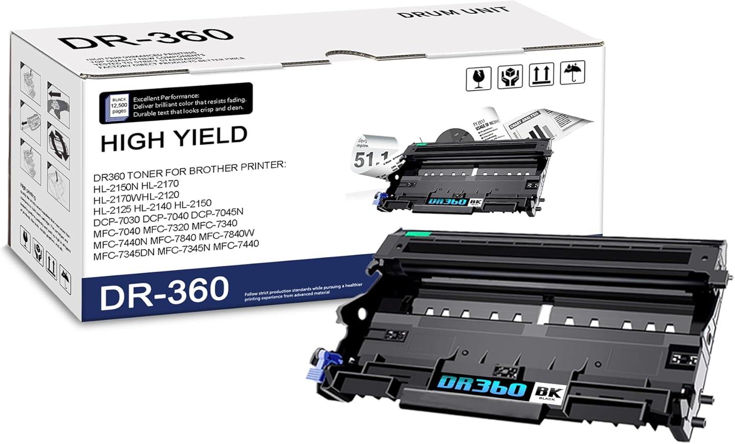 Amazon.com: 1-Pack DR360 High Yield Black Drum Unit, Replacement for Brother DR-360 for DCP-7030 ...