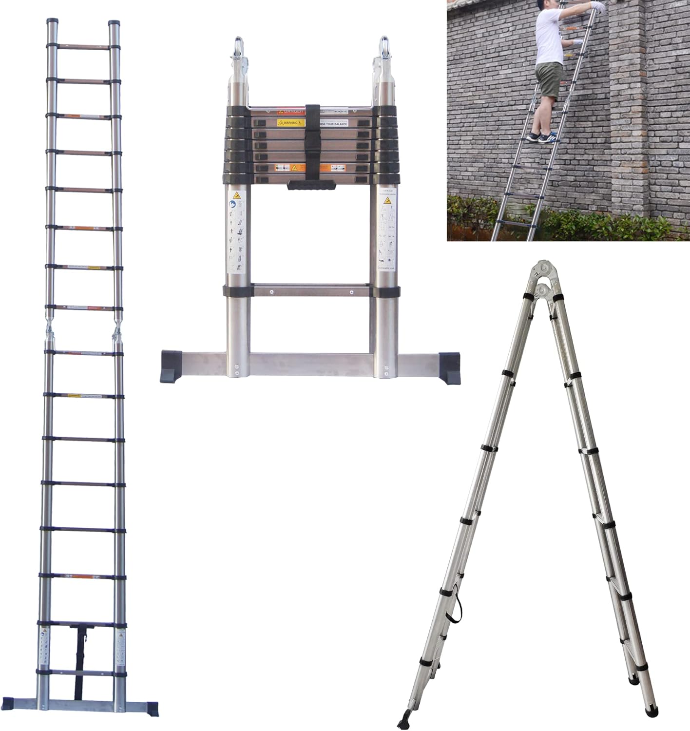 5M / 2.5M+ 2.5M Foldable Ladders A Frame Telescopic Stainless steel ...