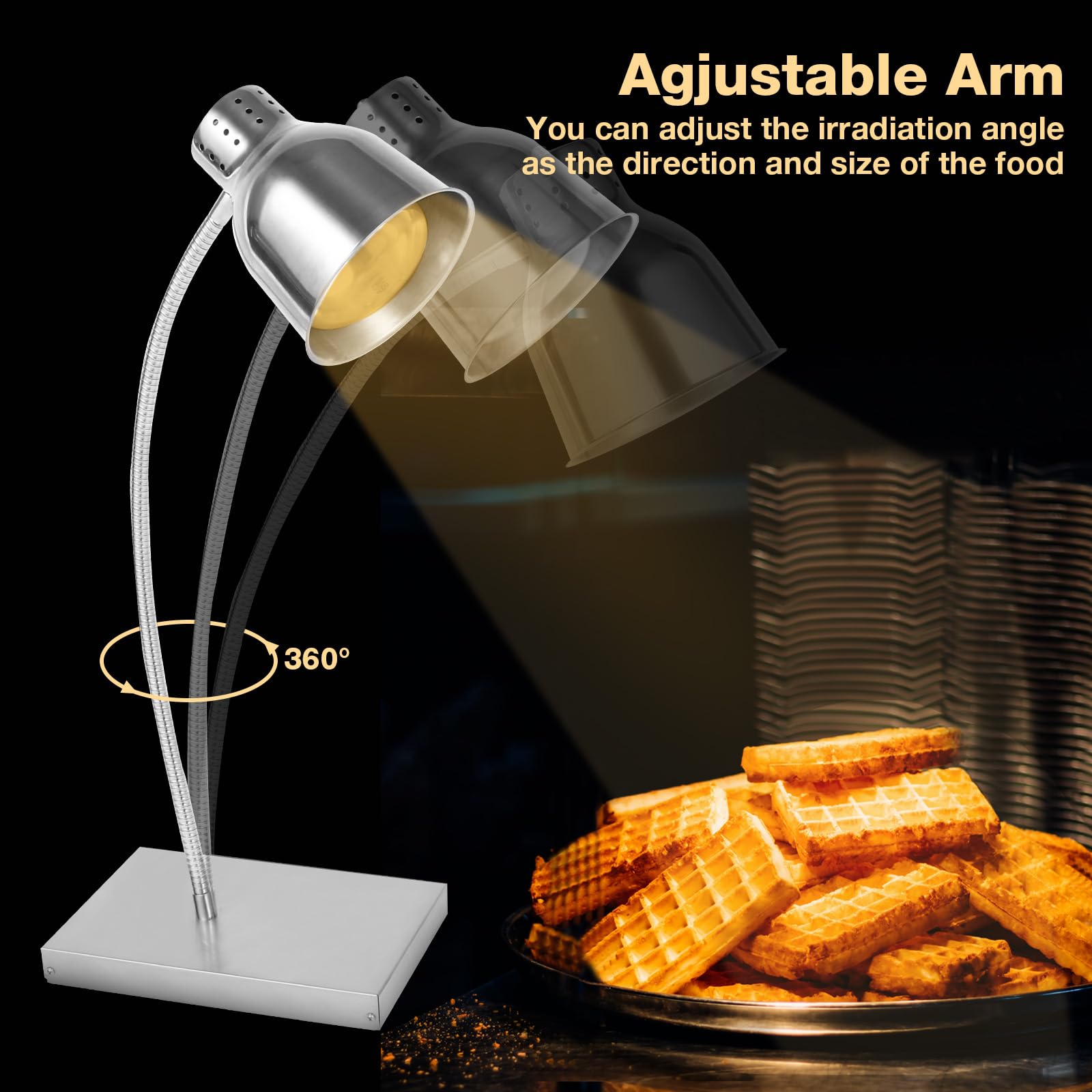 Restlrious Food Heat Lamp with 250w Bulb, Commercial Stainless Steel ...