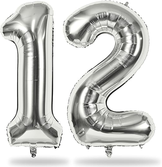 Amazon.com: Silver 12th Birthday Balloons for Boys, 40 Inch Mylar Self ...