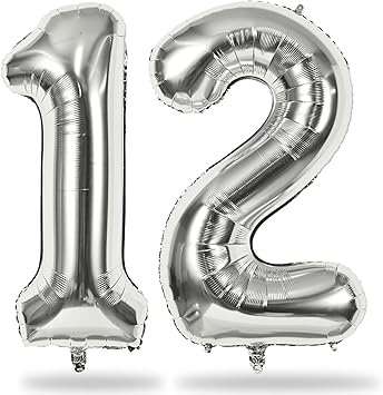 Amazon.com: Silver 12th Birthday Balloons for Boys, 40 Inch Mylar Self ...