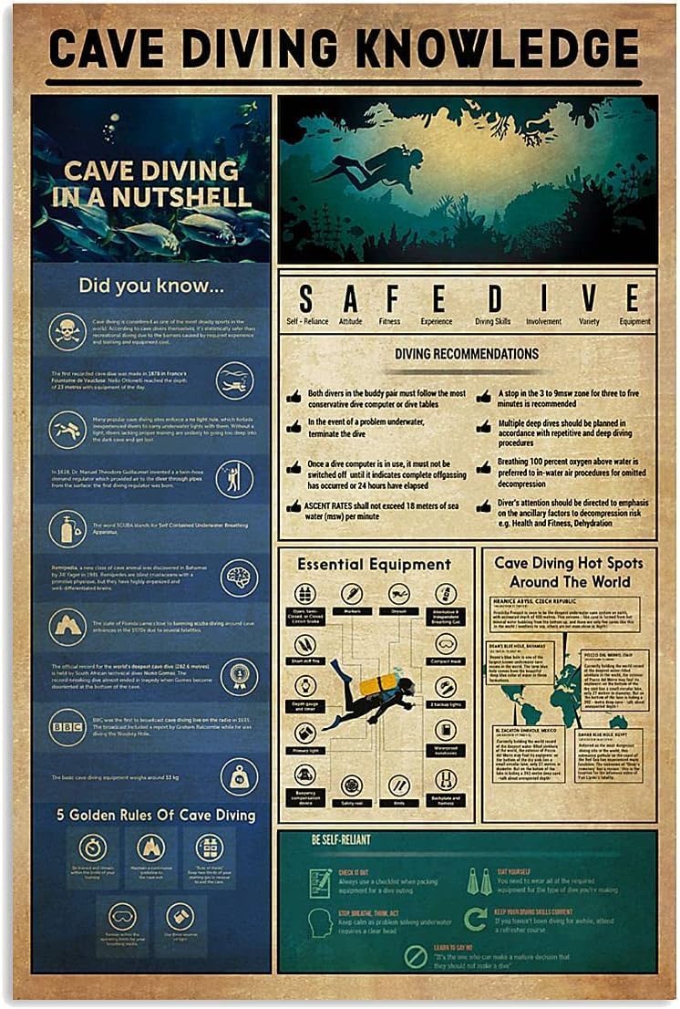 Amazon.com : Cave Diving Knowledge Metal Tin Signs Cave Diving In A ...