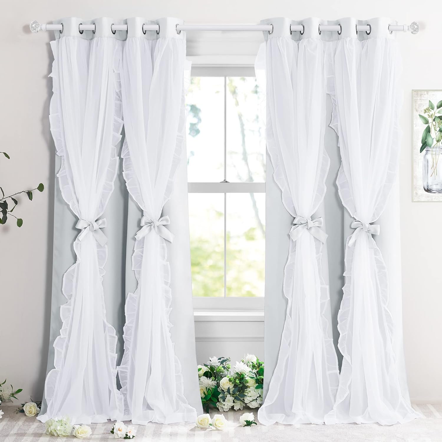 Amazon.com: PONY DANCE Shabby Chic Curtains for Bedroom Double Layer ...