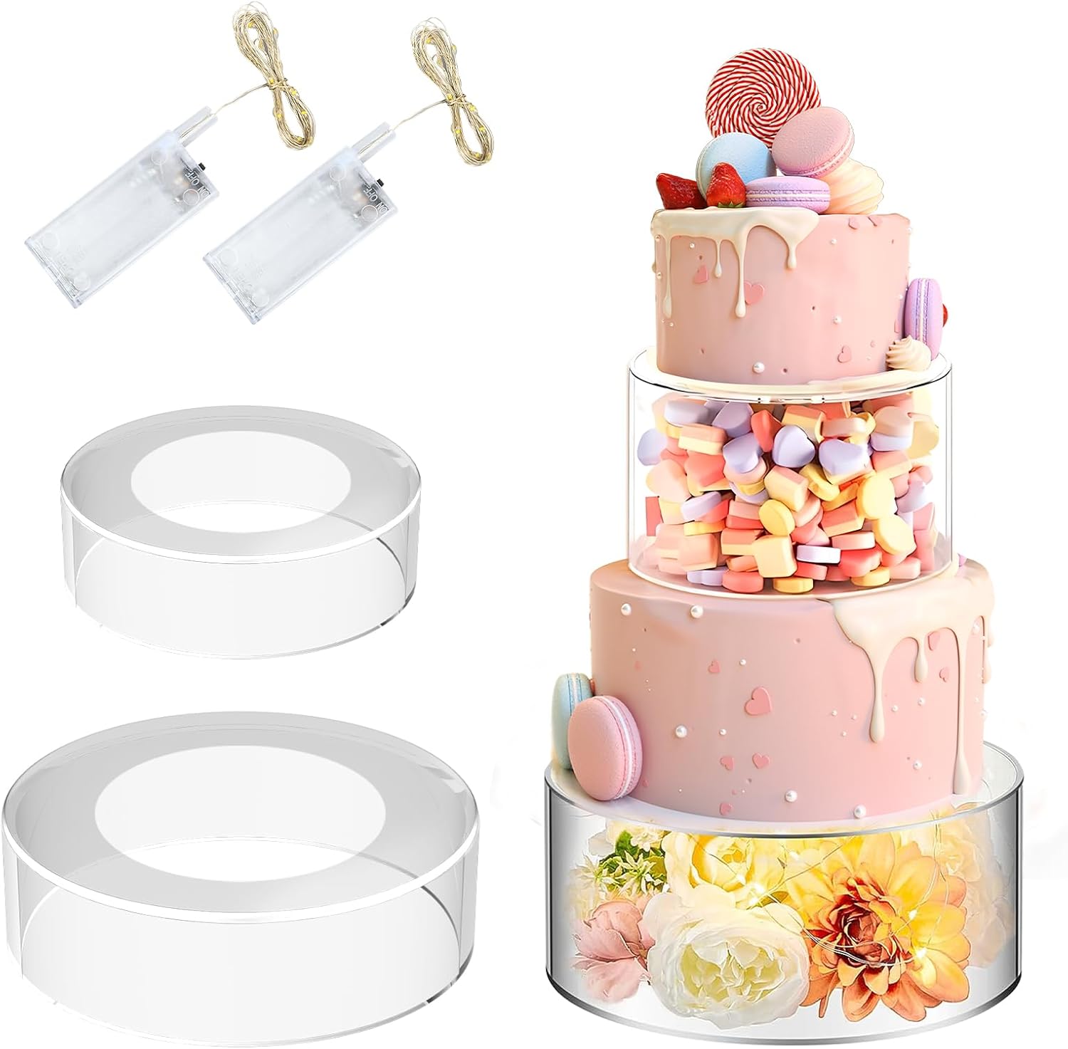 2 Pcs Acrylic Cake Stands for Dessert Table Clear Fillable Cylinder ...
