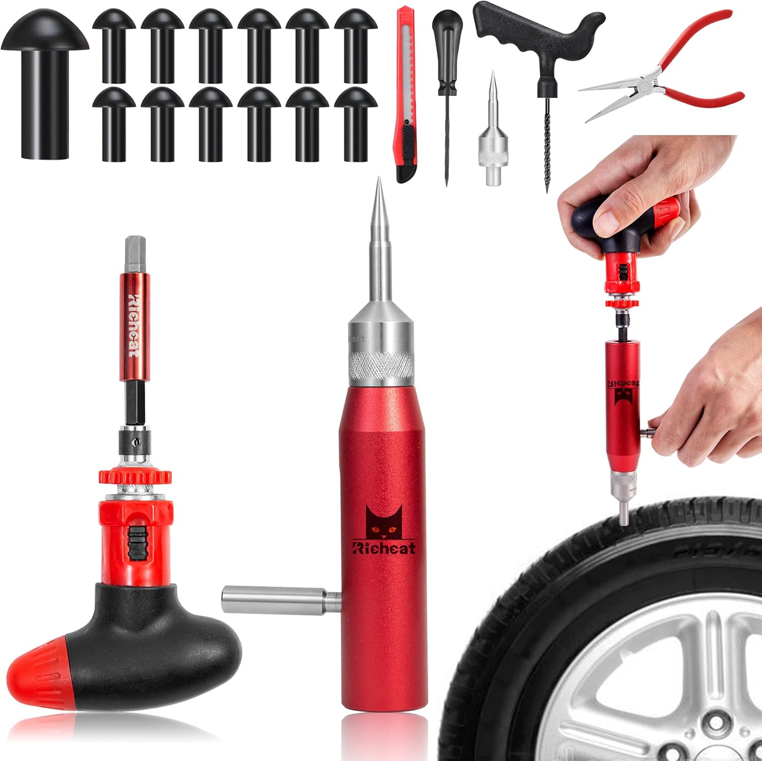 Amazon.com: Richcat Tubeless Tire Puncture Repair Kit with Mushroom ...