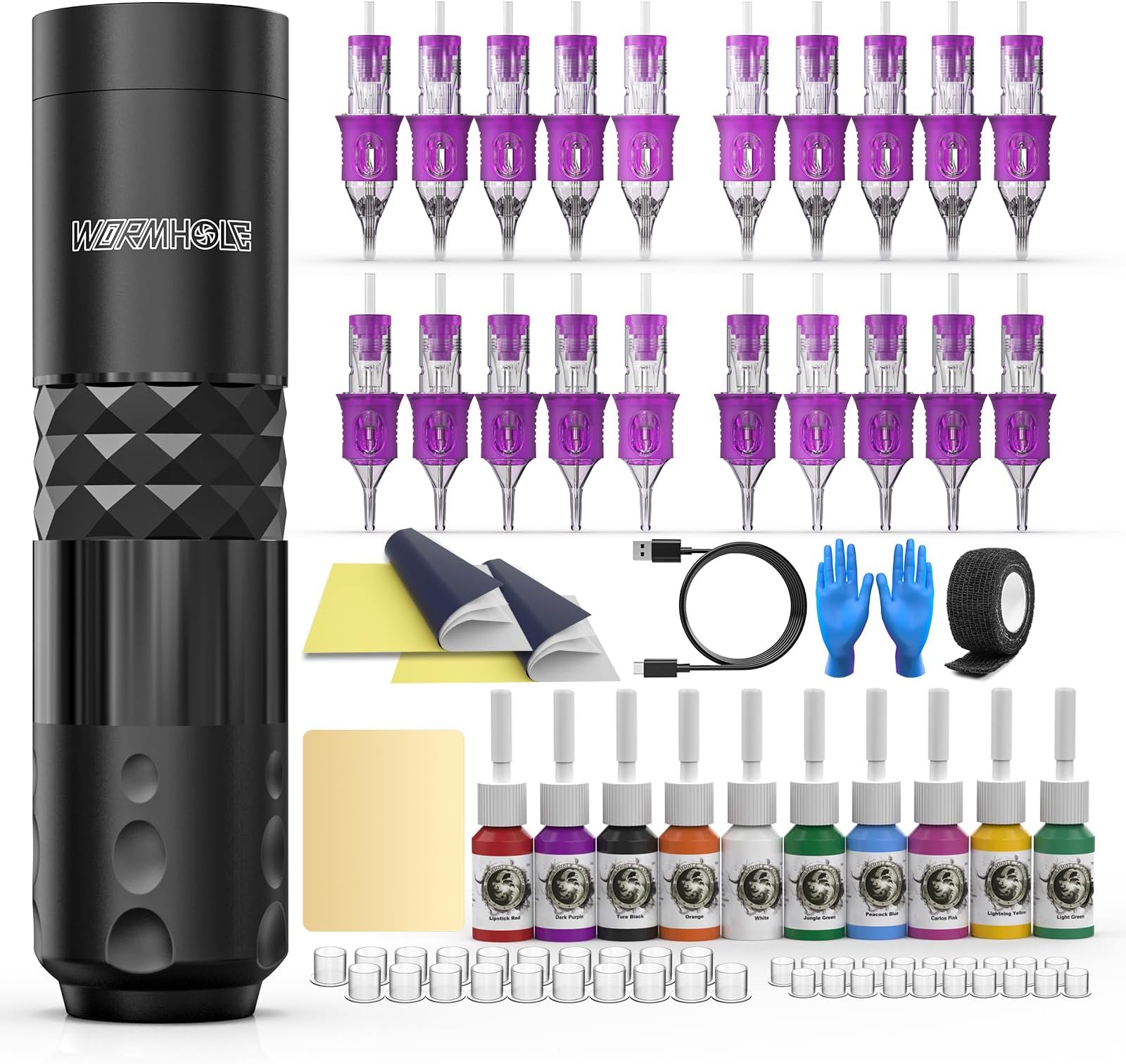 Amazon.com: Wormhole Tattoo 78PCS Wireless Tattoo Gun Kit with 1,500 ...