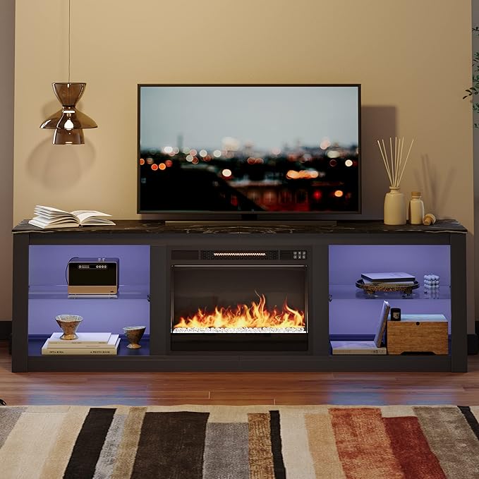 Bestier Fireplace TV Stand for TVs 75 inch TV with 23 inch Electric ...
