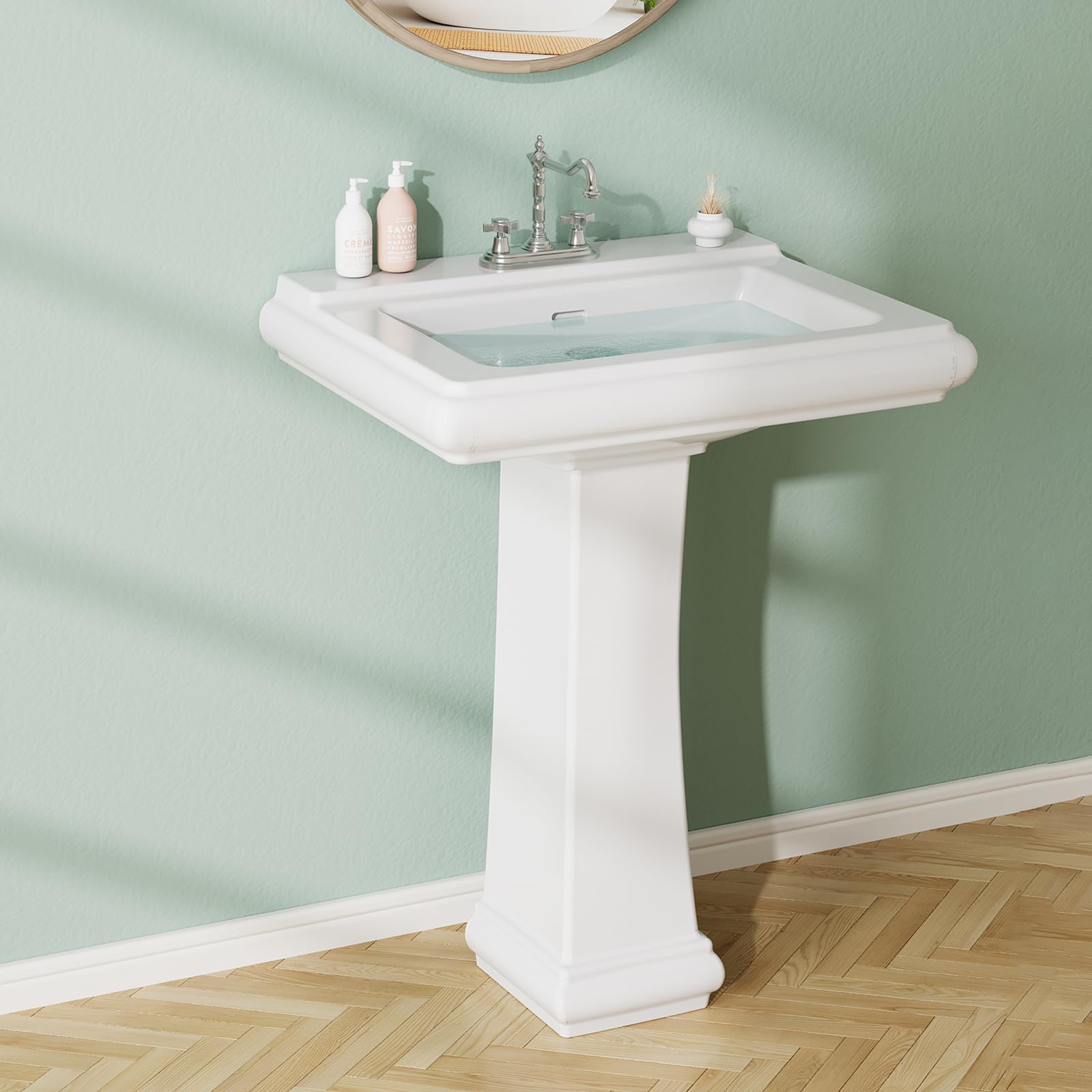 GarveeTech Rectangular Pedestal Sink, Bathroom Pedestal Sink 26 X 20 ...