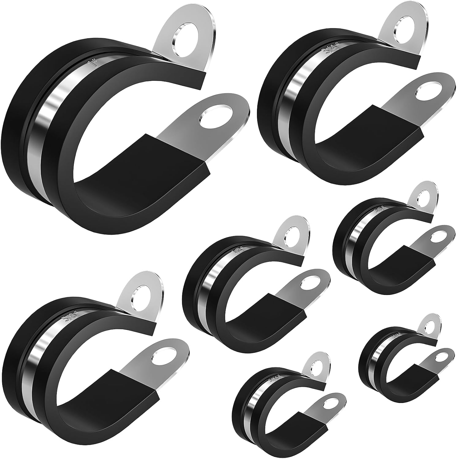KKEETUR 80 Pcs Cable Clamps Assortment Kit, 7 Sizes 304 Stainless Steel ...