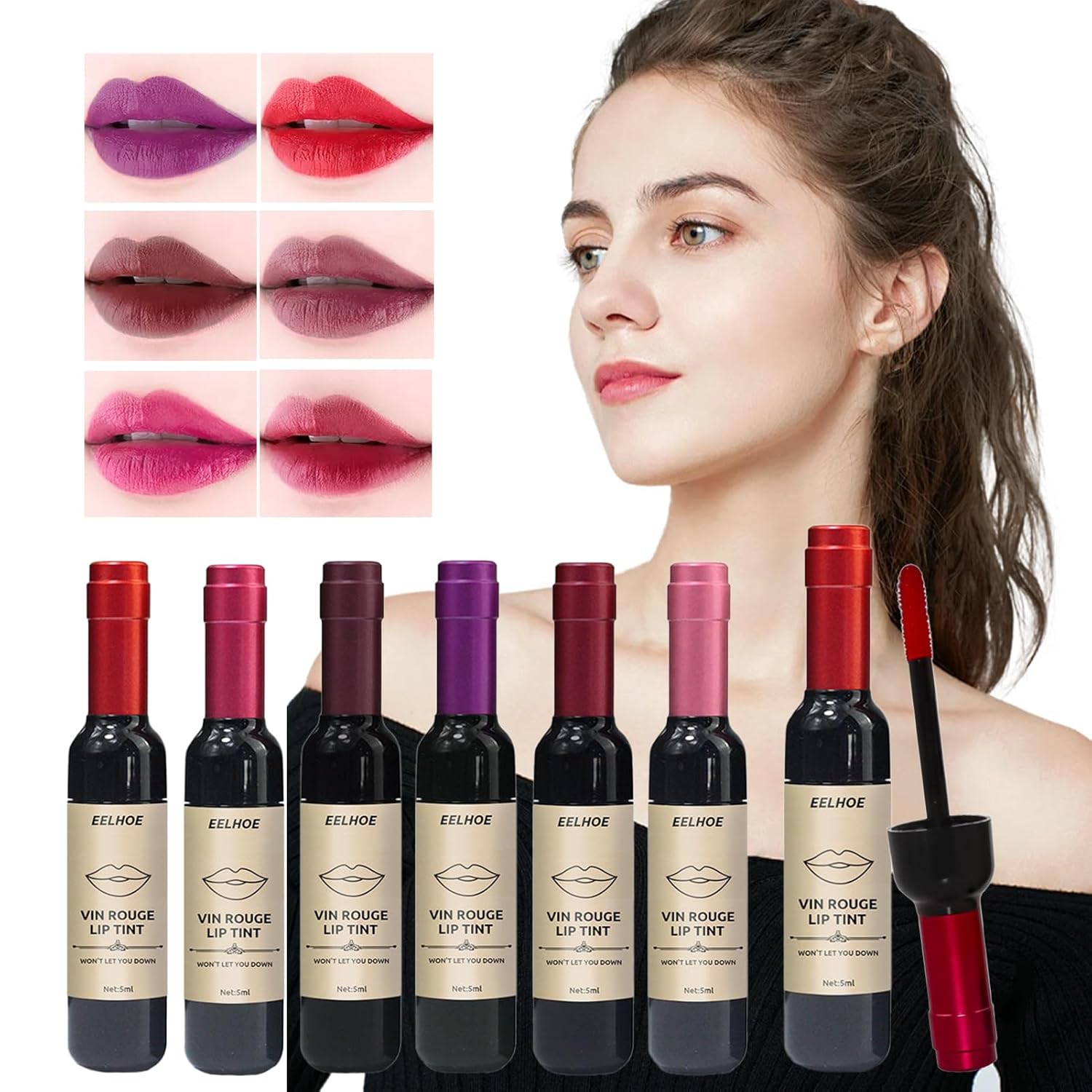 Amazon.com : Wine Lip Tint 6 Colors Bottle Lipgloss Matte Lip Stain ...