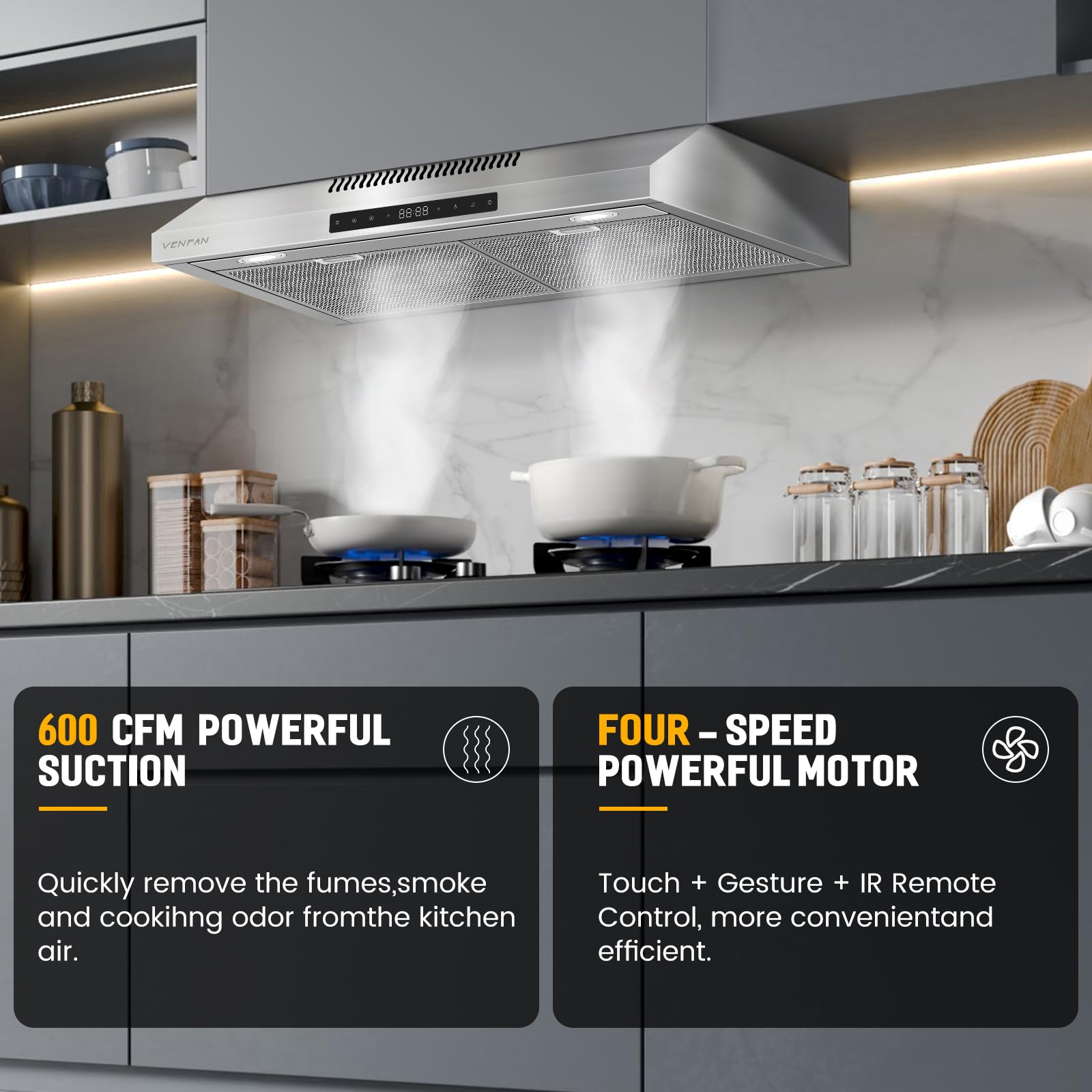 Snapklik.com : Under Cabinet Range Hood 30 Inch, 600 CFM Vent Hood
