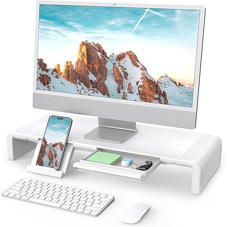 Amazon.com: BONTEC Monitor Stand Riser White, 2 Tiers Wood Monitor ...