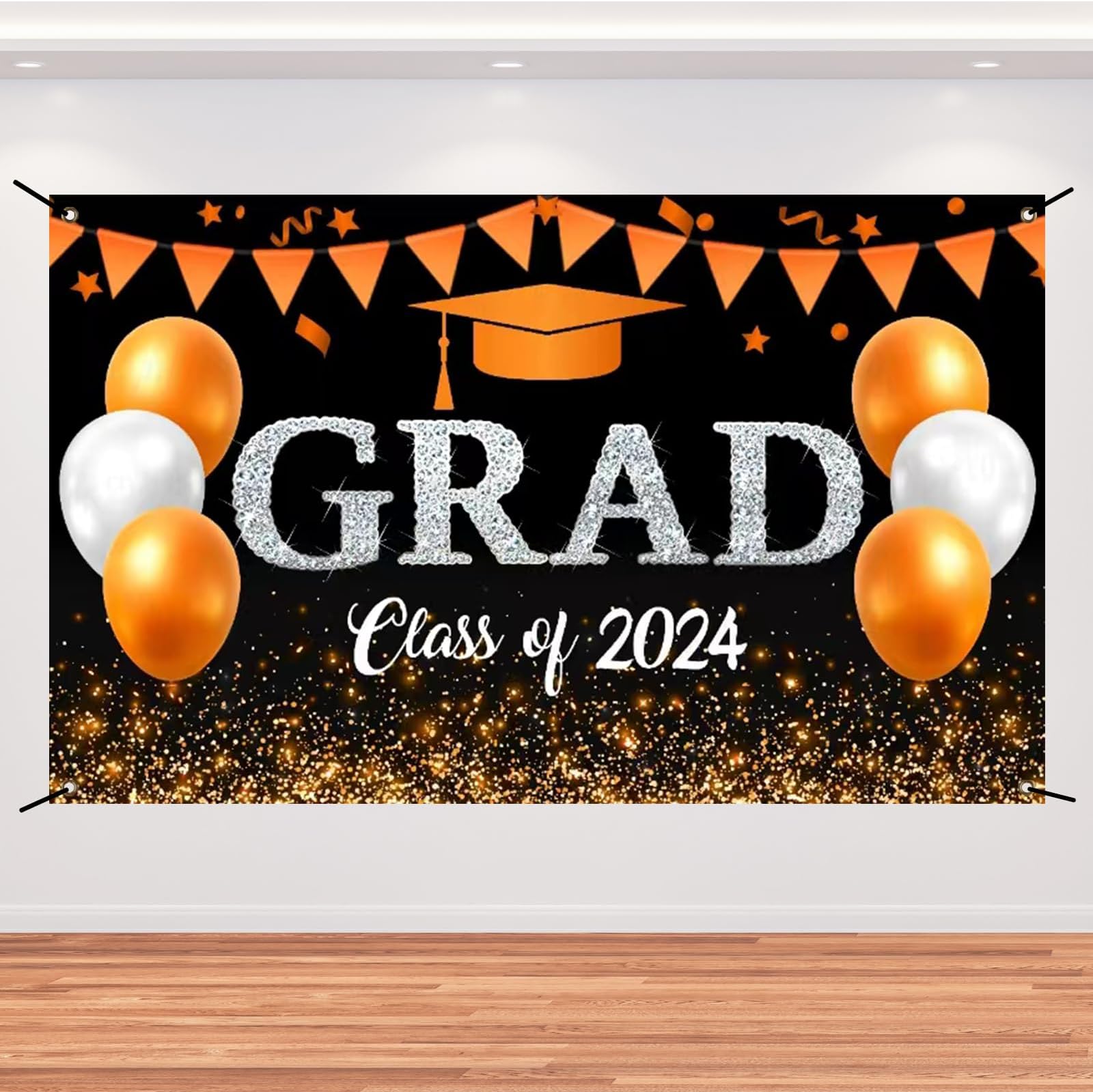 Amazon.com: Orange Black Graduation Party Decorations Banner Large ...