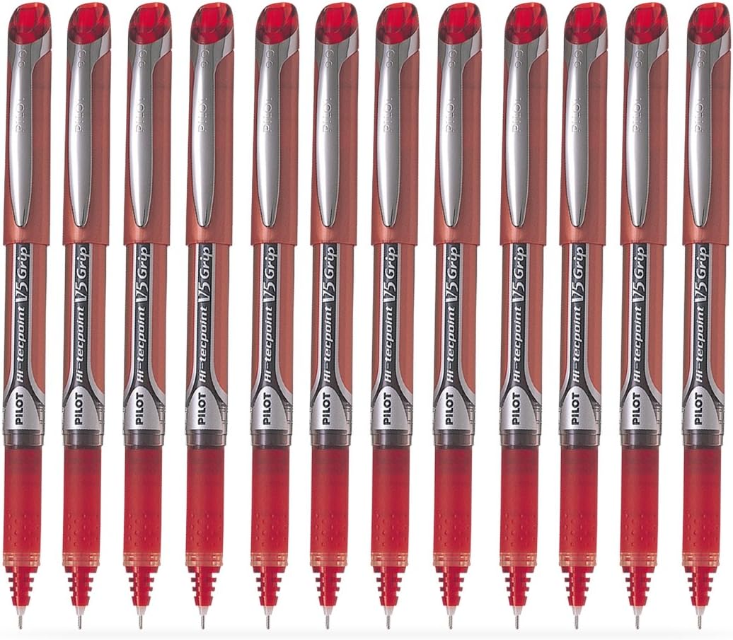 Pilot Hi Techpoint V5 Grip Red Pen - Red body, red ink, Pack of 12 ...