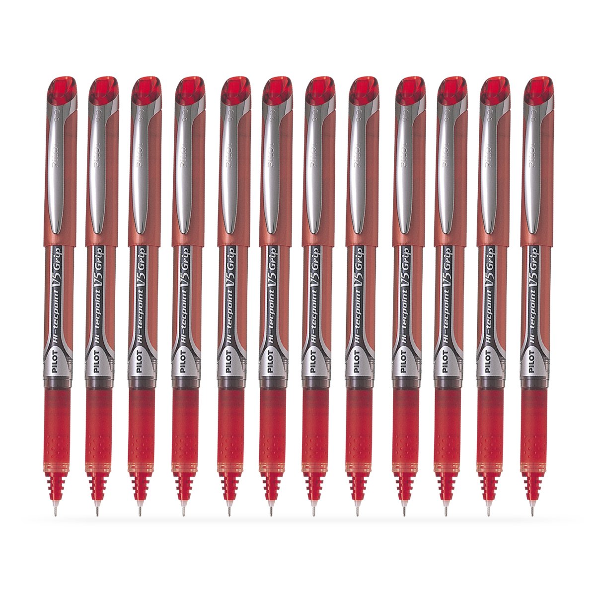 Pilot Hi Techpoint V5 Grip Red Pen - Red body, red ink, Pack of 12 ...