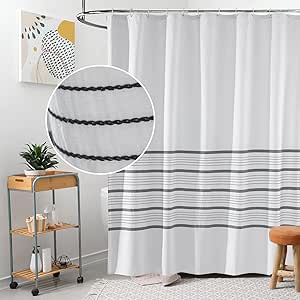 Amazon.com: Seasonwood Black and White Shower Curtain Woven Cotton Fabric Modern Farmhouse ...