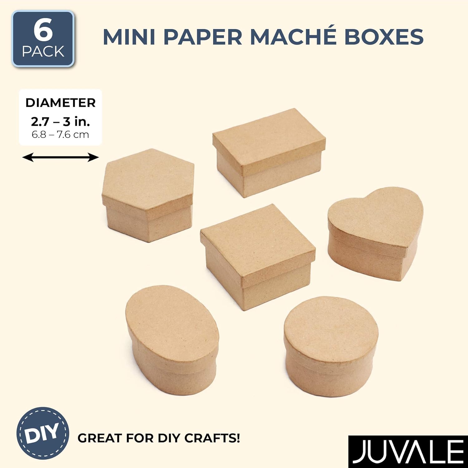Mini Paper Mache Boxes with Lids (6 Shapes Kraft Colour 6 Pack) – BigaMart