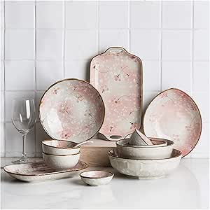 Amazon.com: Sakura Exquisite 11-Piece Ceramic Dinnerware Set, Pink ...