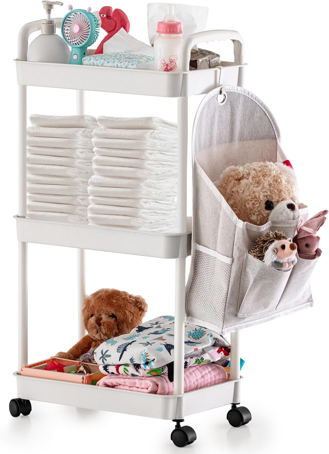 Amazon.com: Barydat Set of 3 Tier Rolling Cart with Hanging Diaper ...