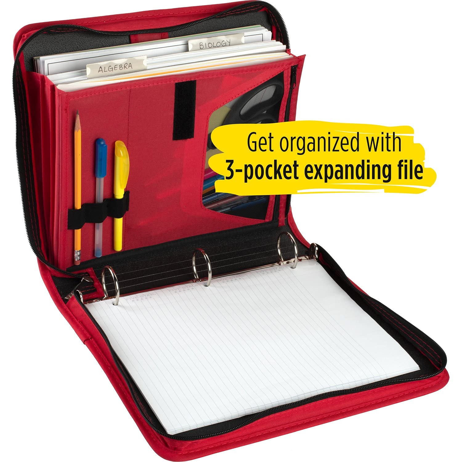 Five Star Zipper Binder, 1-1/2 Inch 3 Ring Binder, 3-Pocket Expanding ...