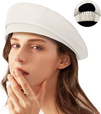 Amazon.com: Gllutt PU Leather Artist Beret Hat for Women Elastic Band ...