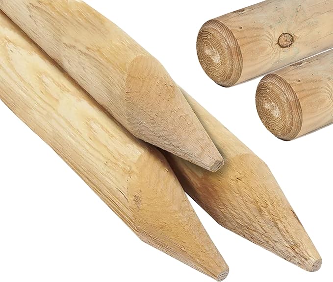 Homatz 5 Pack Wooden Tree Stakes 50mm, 1.5m Long Garden Stakes, Rounded ...