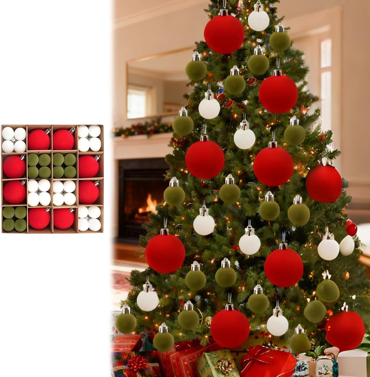 Amazon.com: 72 PCS Velvet Christmas Balls, Flocked Christmas Tree ...