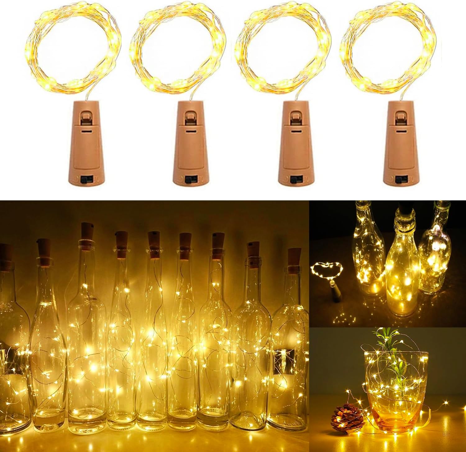 Bottle Lights, Cork Lights for Bottles 2m 20 LED, 4 Pack LED Bottle ...