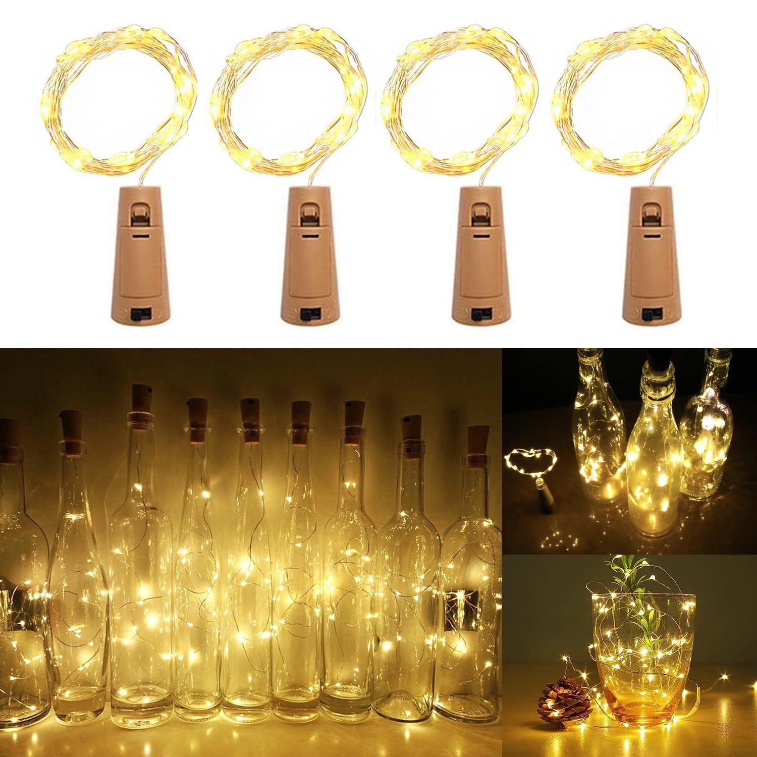 Bottle Lights, Cork Lights for Bottles 2m 20 LED, 4 Pack LED Bottle ...