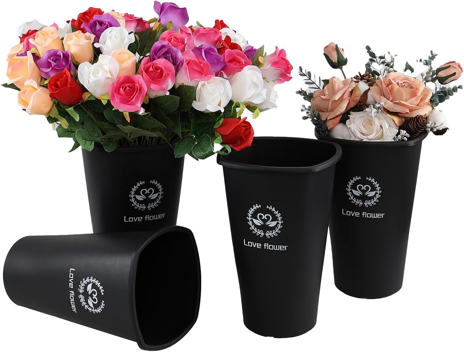 Amazon.com: Ewingger 11.93 Inch Black Plastic Flower Buckets, 4 Pack ...