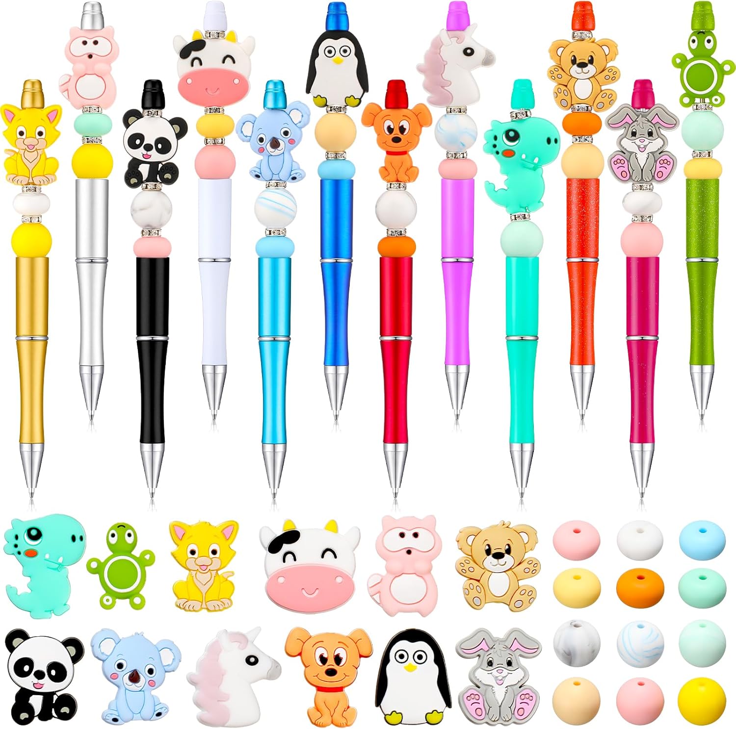 Amazon.com : Ctosree 12 Set Animal Beadable Pens Bulk Plastic Ballpoint ...