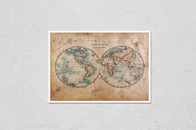 Amazon.com: Wall Art Poster Print of A Genuine Old Stained World Map ...