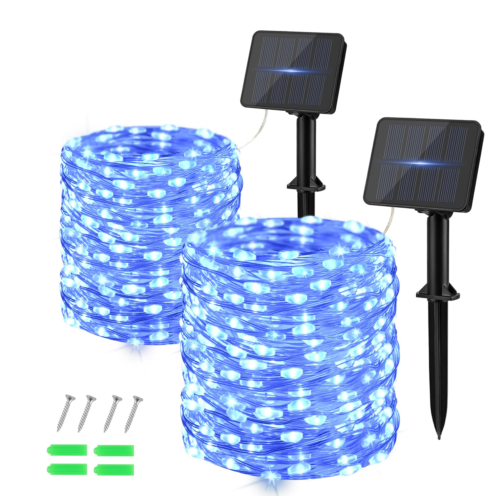 Dalugo Blue Solar Lights Outdoor Garden, 2 Pack 120 LED Solar Powered ...