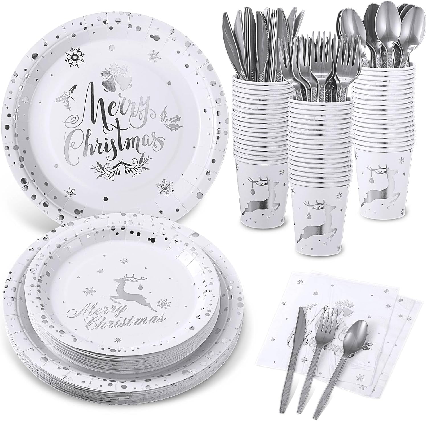 Amazon.com: 175 Pcs Merry Christmas Party Dinnerware Foil Dots ...