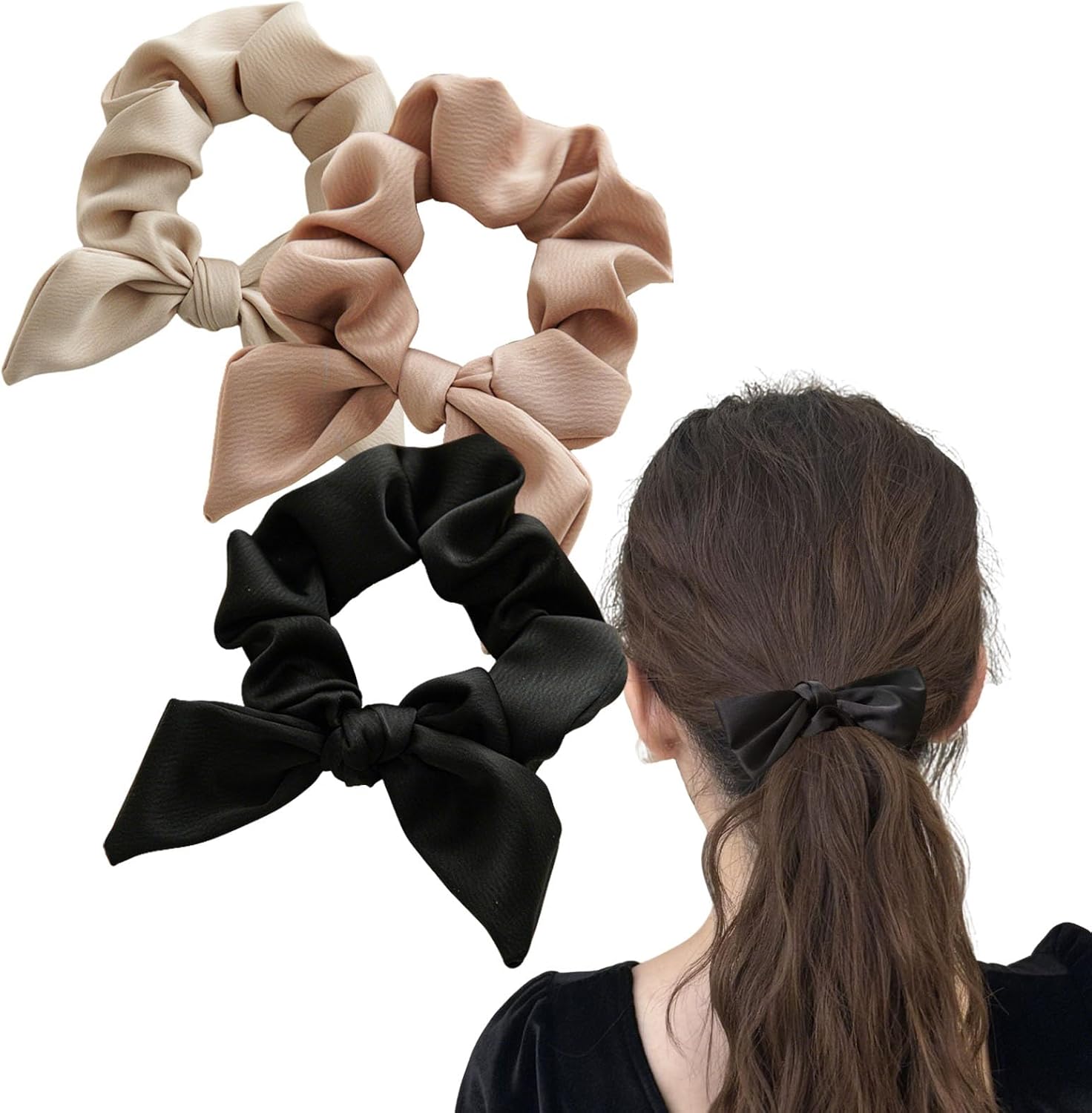 Amazon | shefun シュシュ リボン ヘアゴム 大人3個セット おしゃれ 髪ゴム リボン ヘアアクセ レディース リボンシュシュ 髪飾り JP225 (color1-sknot ...