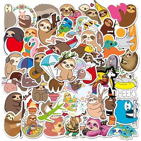 Amazon.com: Aiyale Sloth Stickers Pack 100 Animals Cute Vinyl ...