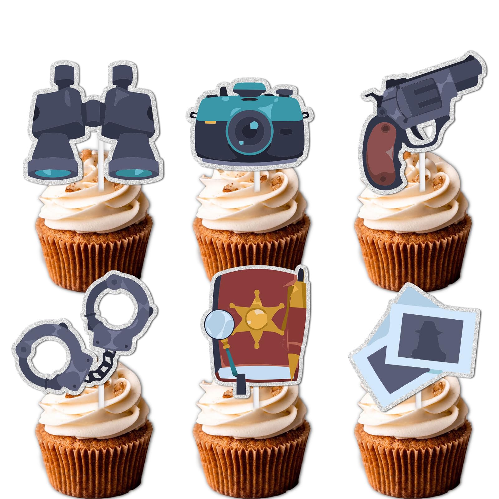 Amazon.com: 18pcs Glitter Detective Equipment Dessert Cupcake Topper ...