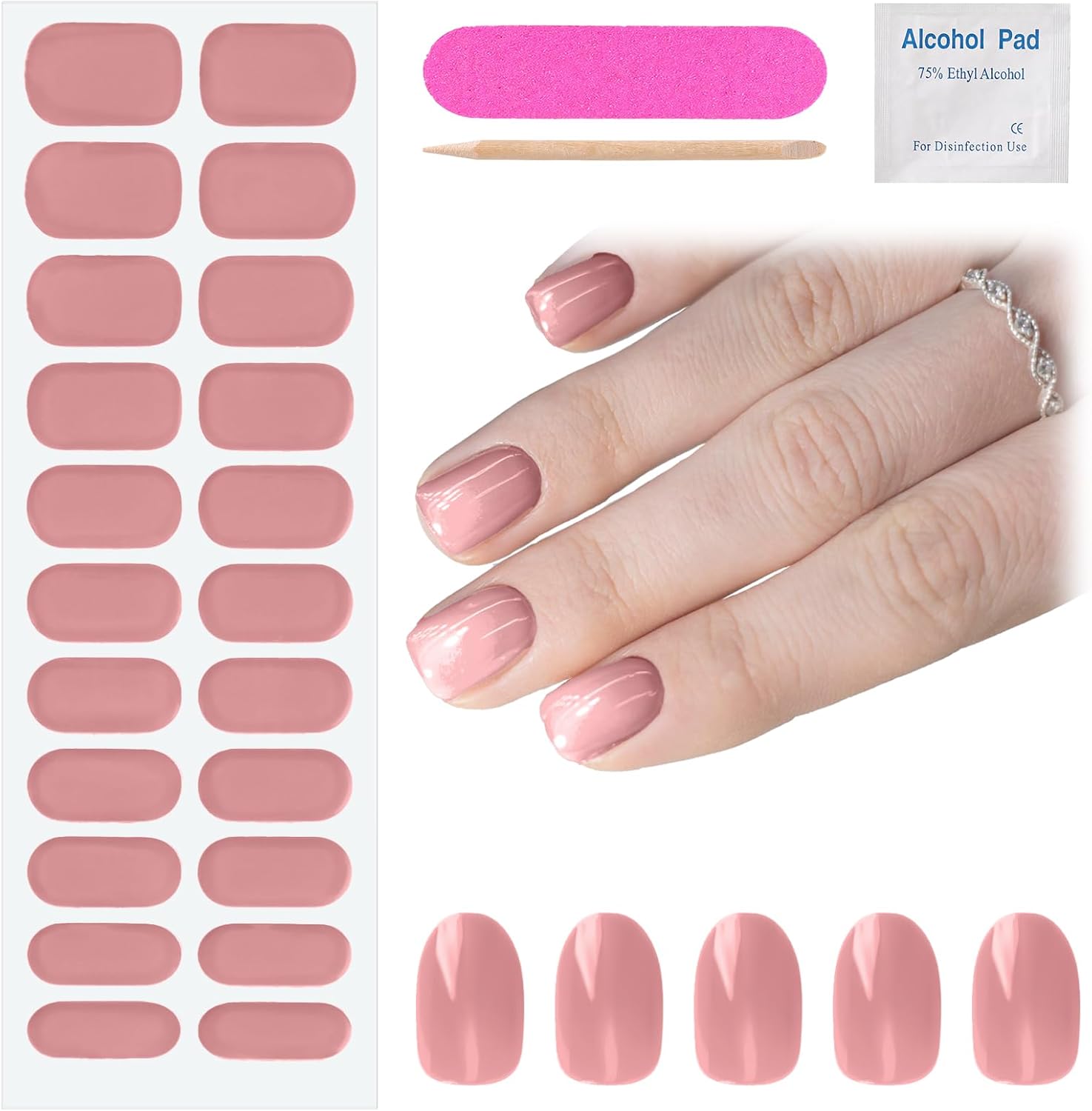 Amazon.com: 22 Pcs Gel Nail Stickers Nude Pink Semi Cured Gel Nail Strips UV Light Nail Art ...