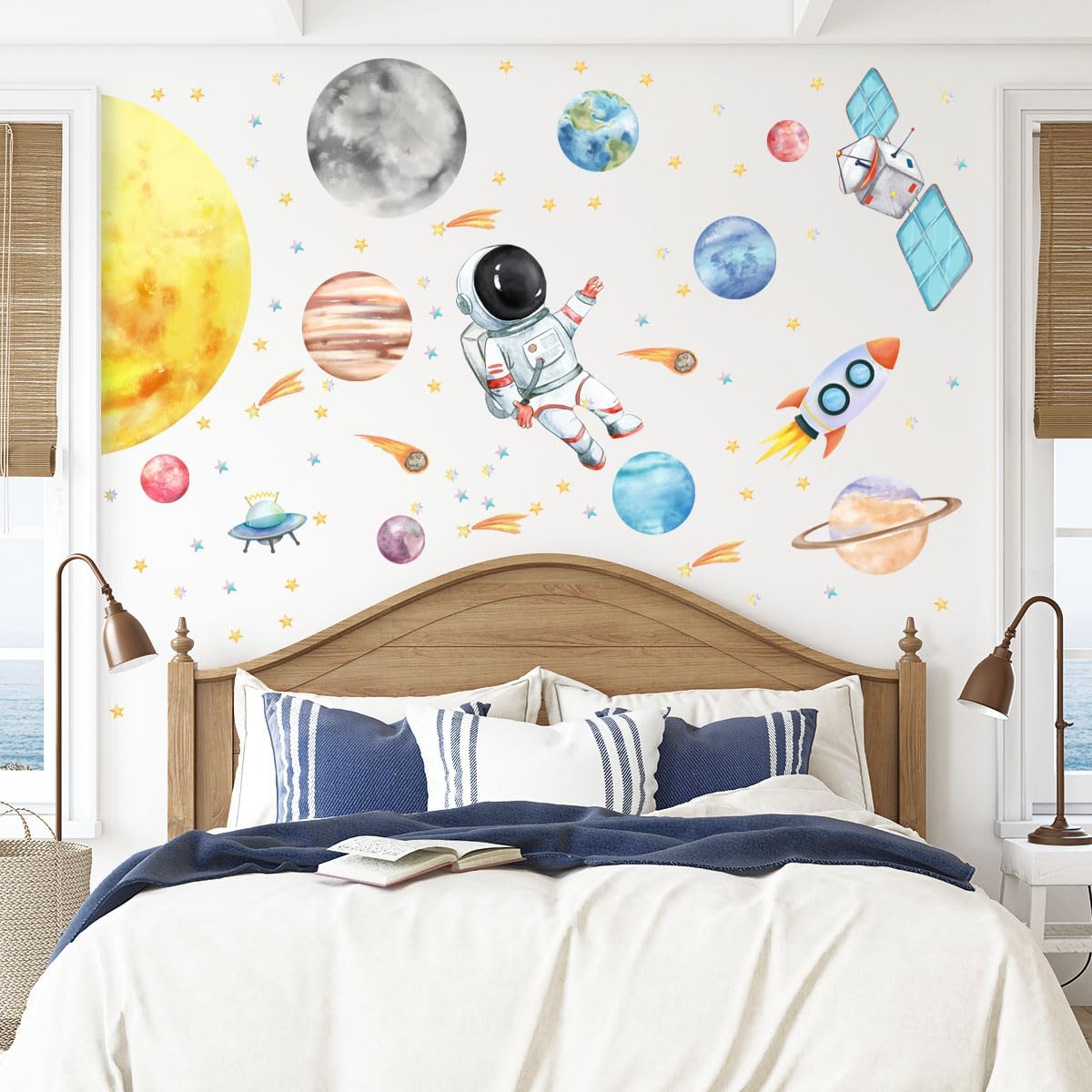 Amazon.com: Space Astronaut Spacecraft Wall Decals - Watercolor Solar ...