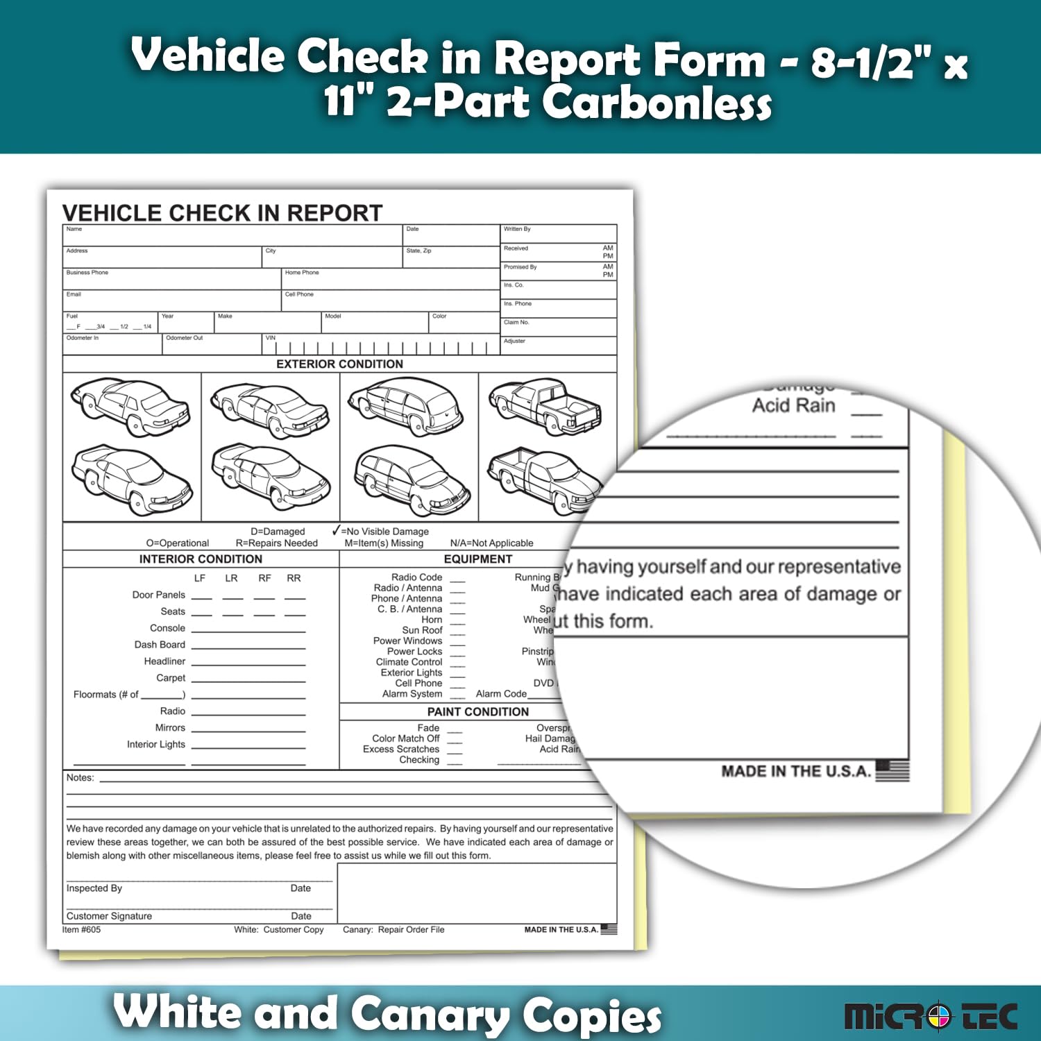 Body Shop Vehicle Check In Sheet