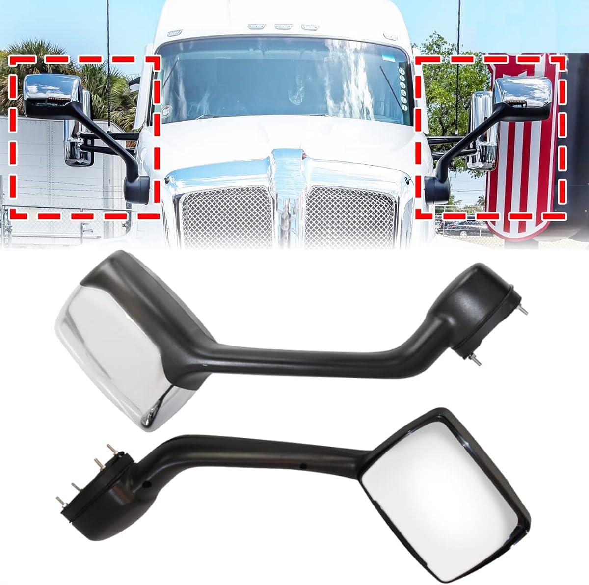 Amazon.com: Aostirmotor Chrome Hood Mirror Fit for KENWORTH T680 (2013 ...