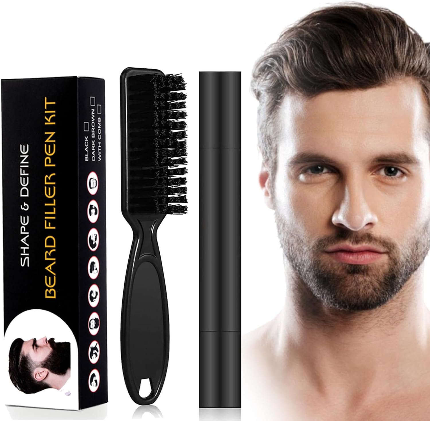 Beard Pencil Filler for Men - Dark Brown Beard Pen - Beard Brush ...